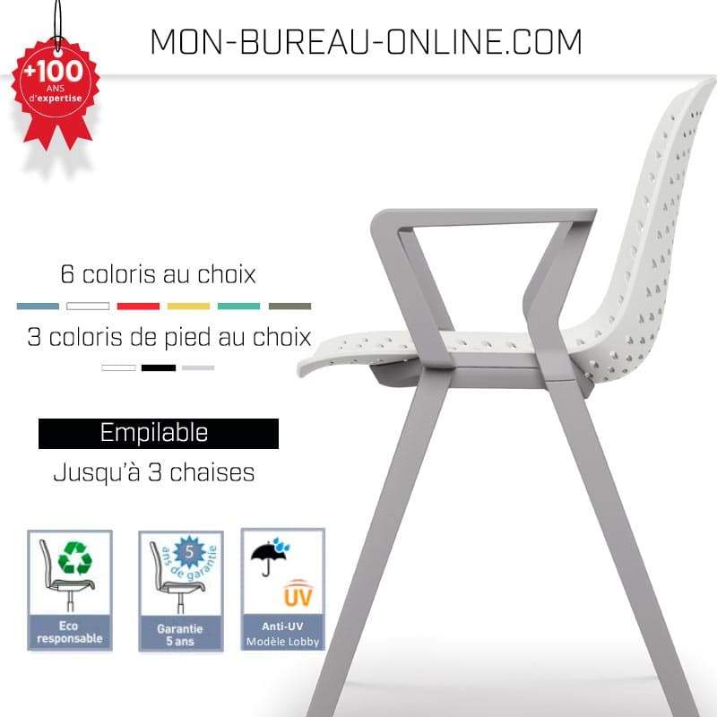 Chaise professionnelle avec accoudoirs - Anti-UV - Empilable - 6 ...