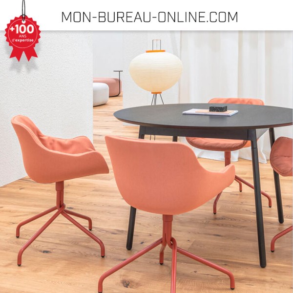 Table de réunion ronde avec pied en métal - 4 personnes - Collection Unity