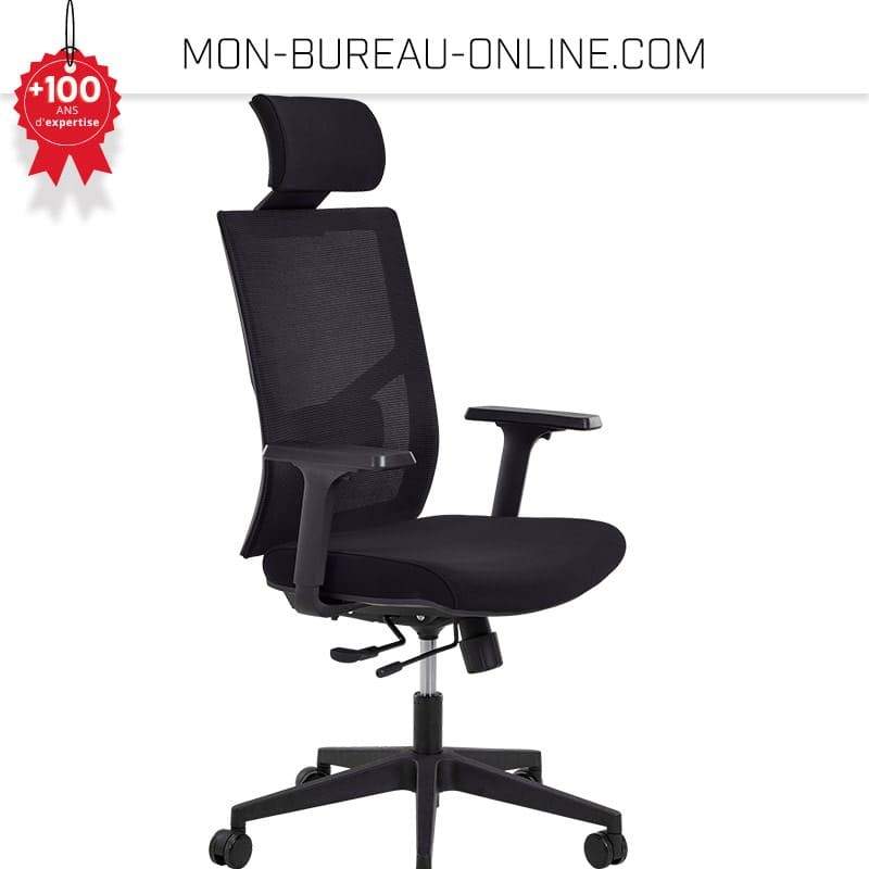 Siège de bureau ergonomique Noir avec accoudoirs et têtière Pas cher