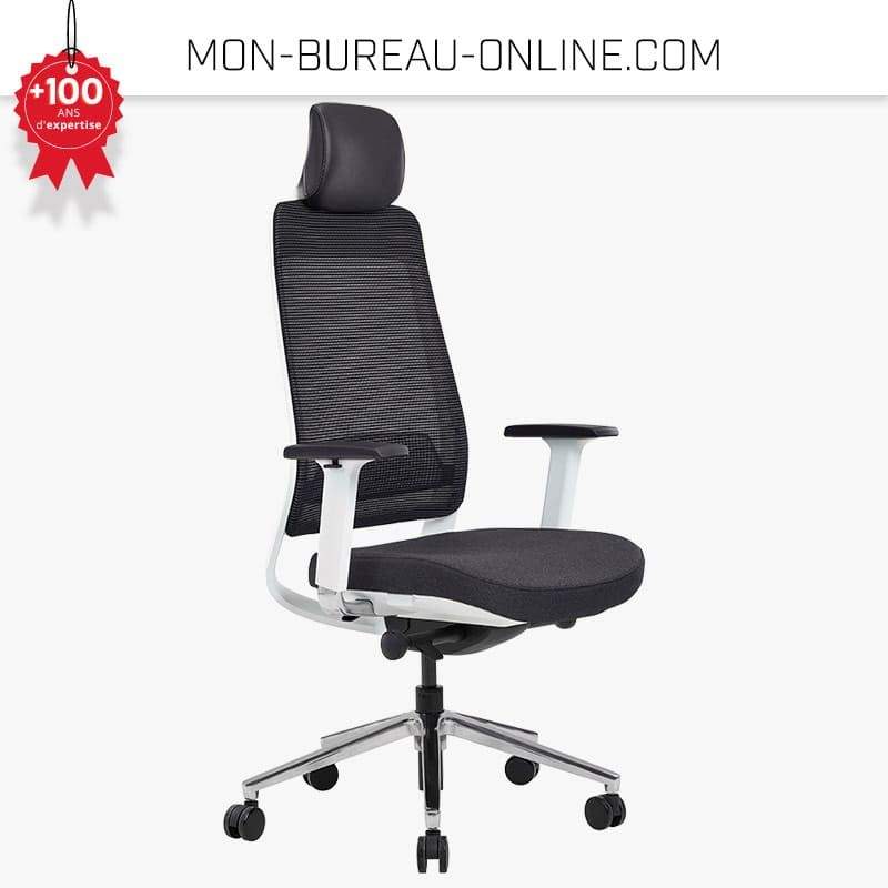 Siège de bureau ergonomique Blanc réglable - Expédié en 3 jours