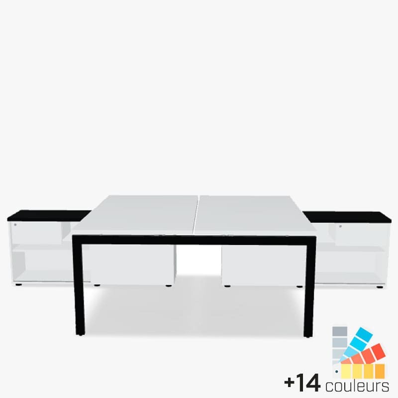 Bureau 2 personnes avec 2 meubles intégrés - 13 couleurs au choix