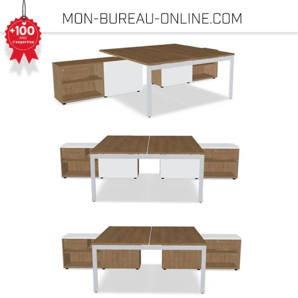 Bureau 2 personnes avec 2 meubles intégrés - 13 couleurs au choix
