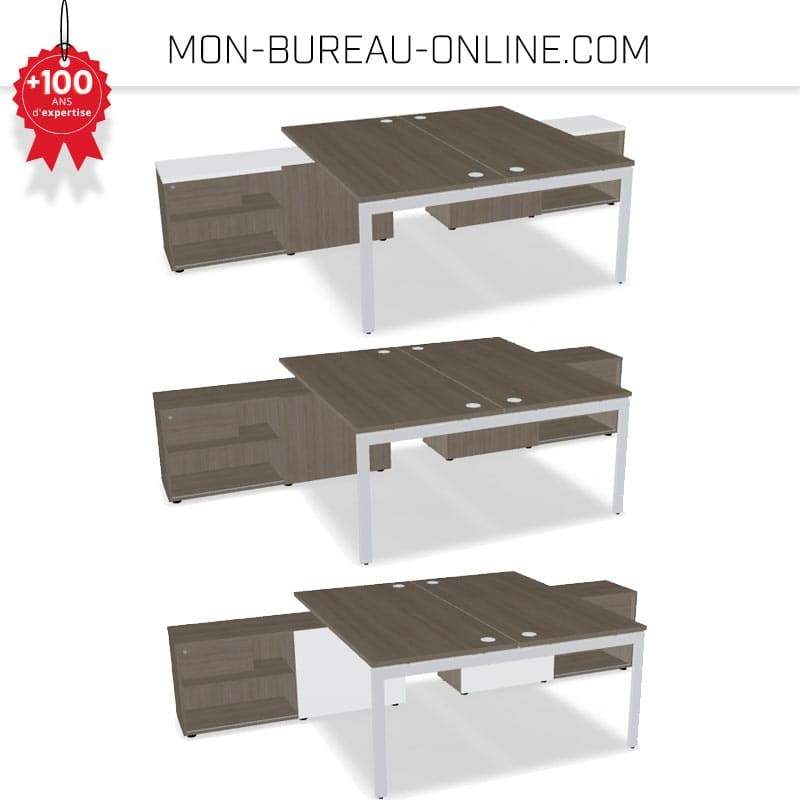 Bureau 2 personnes avec 2 meubles intégrés - 13 couleurs au choix